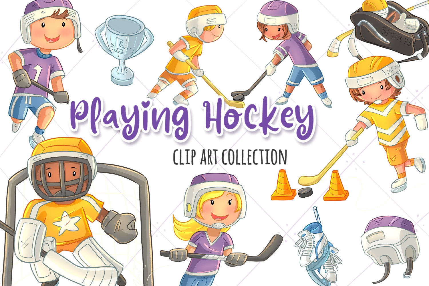 Digital Kids Playing Hockey Clip Art, Sports Clipart, Boys Hockey ...