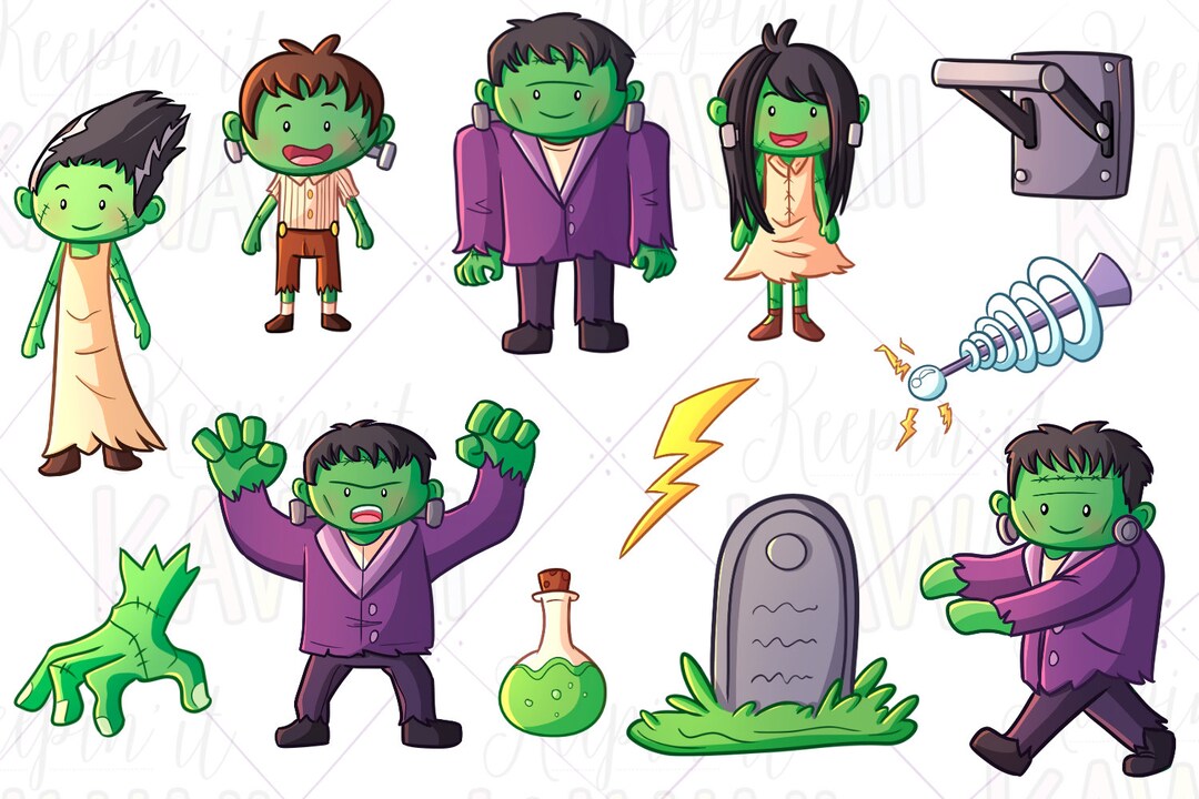 Cute Monster Family Clip Art, Kawaii Halloween Frankenstein, Cute ...
