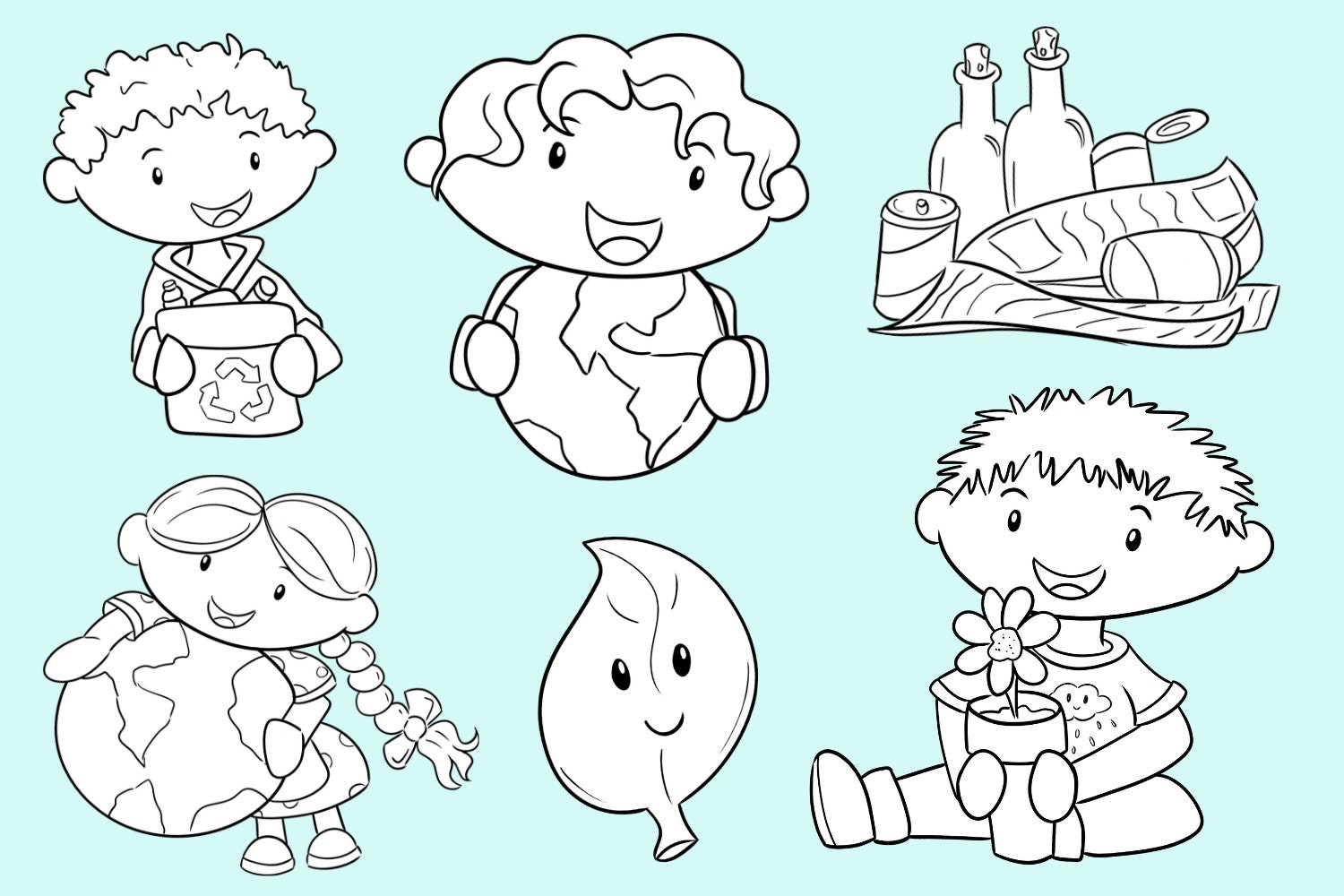Cute Earth Day Themed Black and White Clip Art Collection ...