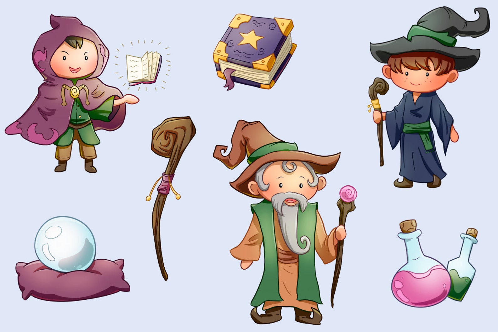 Wise Wizards Fantasy Clip Art Collection Cute Magical Wizards - Etsy