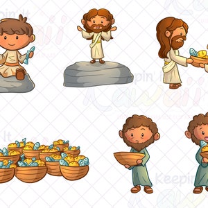 Jesus Feeds 5000 Bible Story Clipart, Bible Characters Clipart, Jesus ...