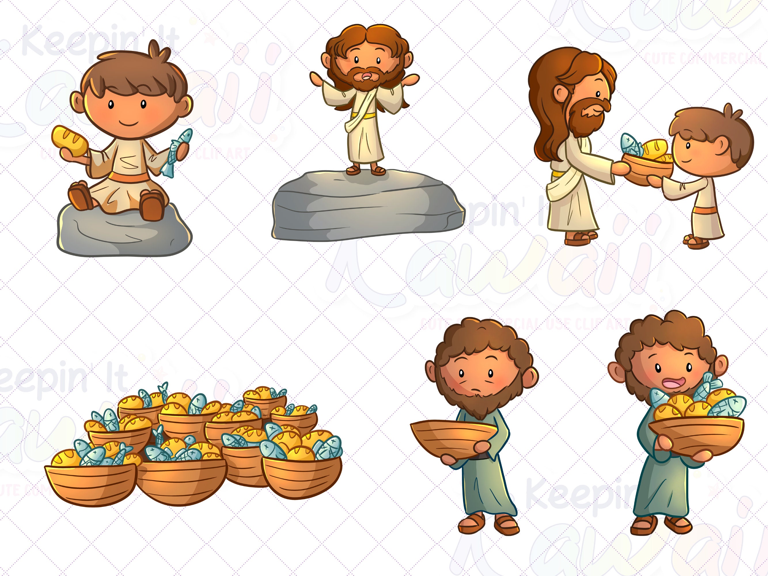 Jesus Feeds 5000 Bible Story Clipart, Bible Characters Clipart, Jesus ...