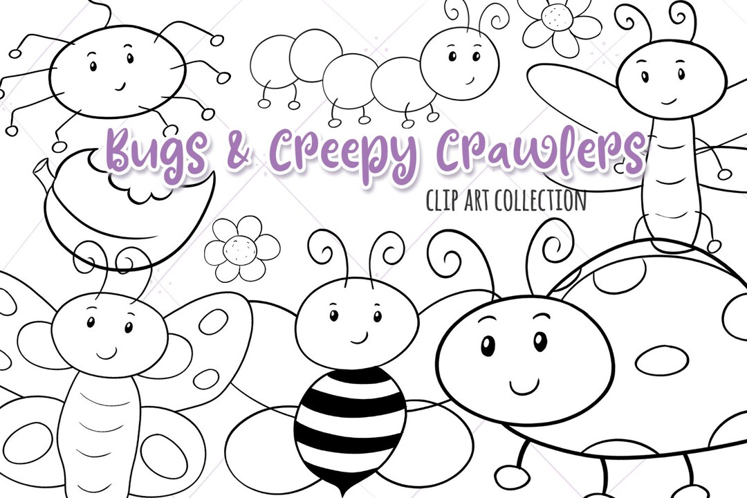Cute Bugs Clip Art, Kawaii Bugs Clipart, Bugs and Flowers Clipart ...