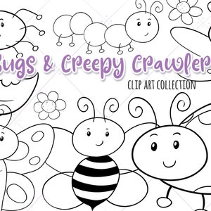 Cute Bugs Clip Art, Kawaii Bugs Clipart, Bugs and Flowers Clipart ...