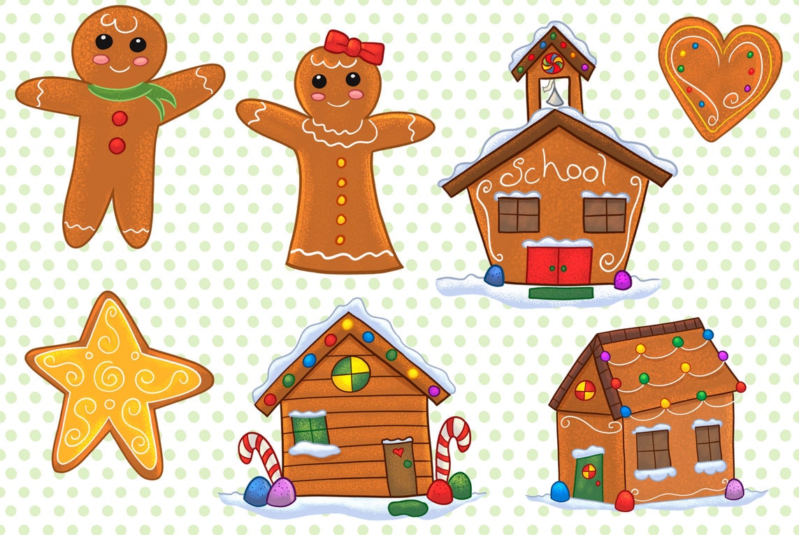 Ginger Bread Clip Art Collection Cute Christmas Clip art | Etsy