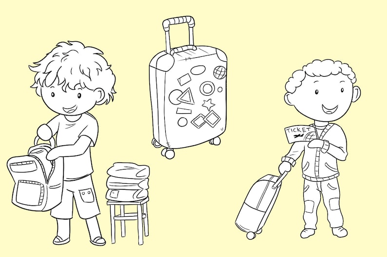 Cute Kids Packing Clip Art Packing for Vacation Vacation - Etsy