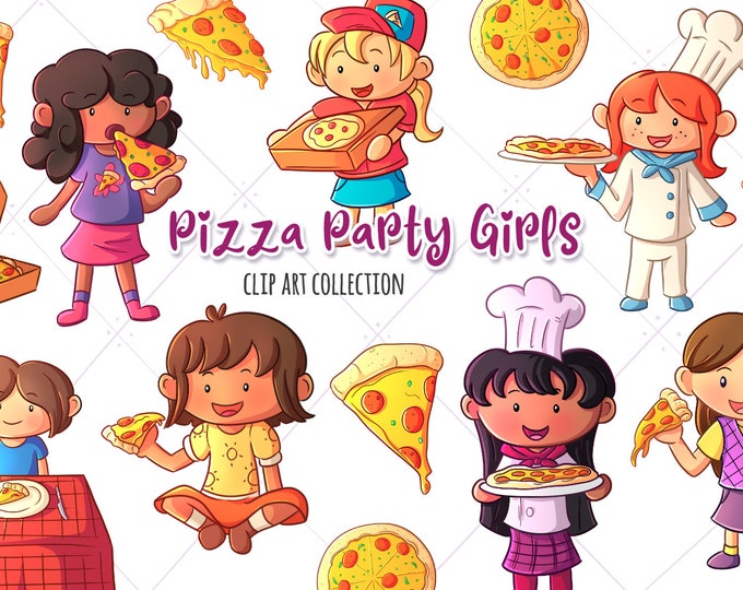 Pizza Party- Clip art and digital paper set - Pizza clipart - Etsy México