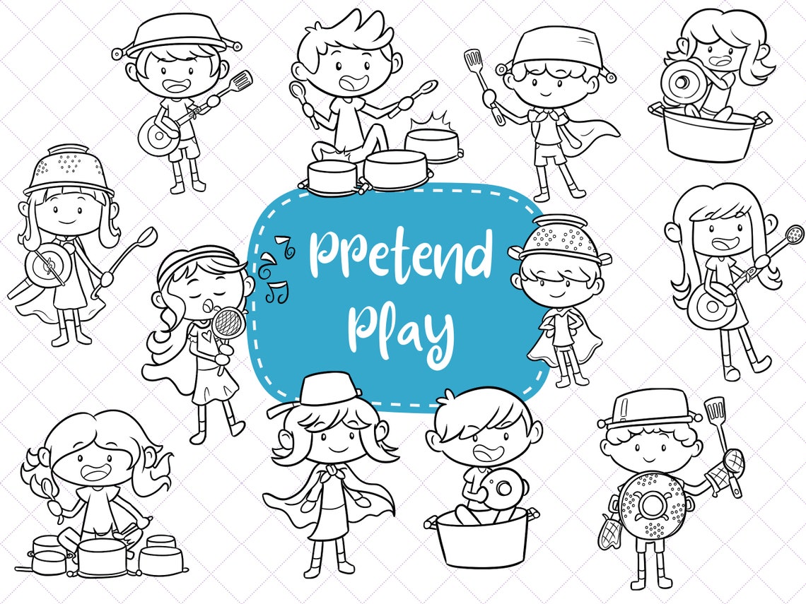 Pretend Play Kids Clip Art, Imagination Clipart, Cute Pretend Play ...