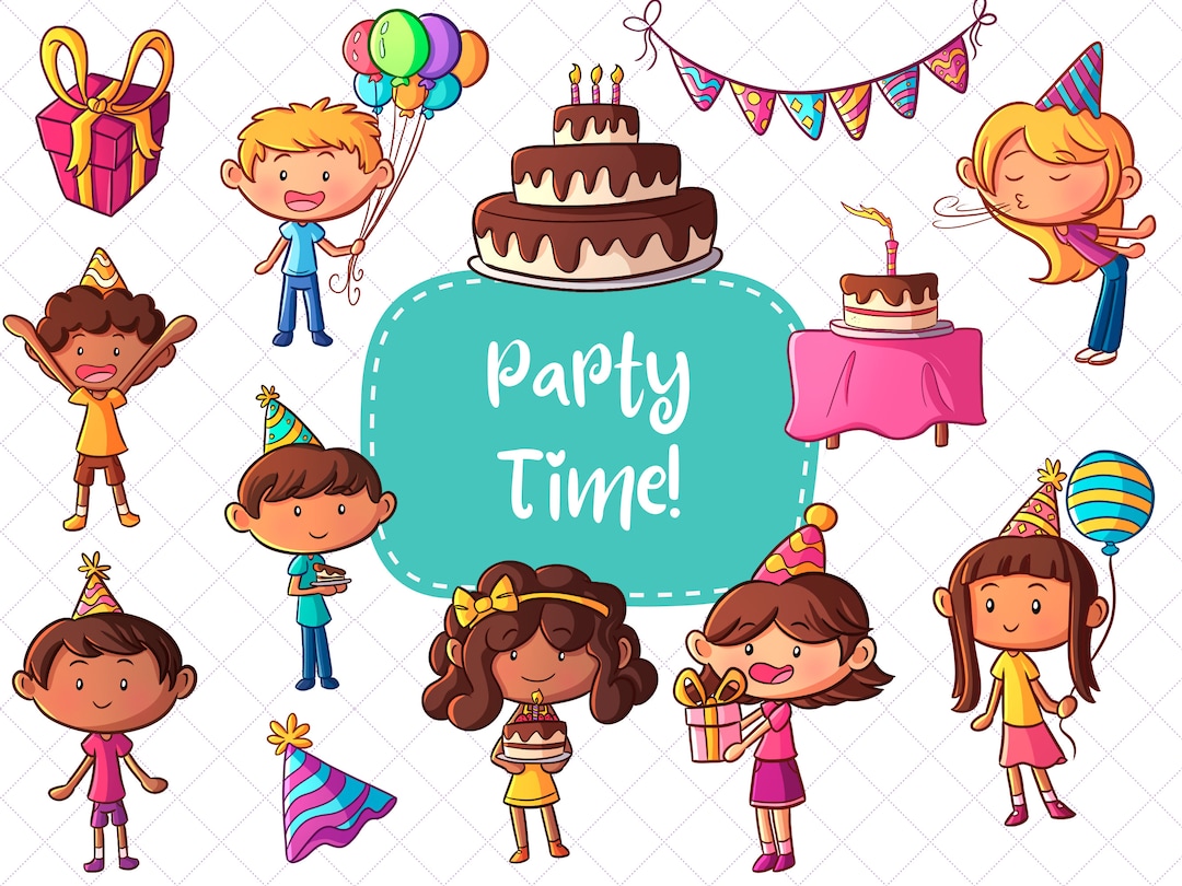 Party Time Birthday Clipart, Happy Birthday Clip Art, Kids Party ...