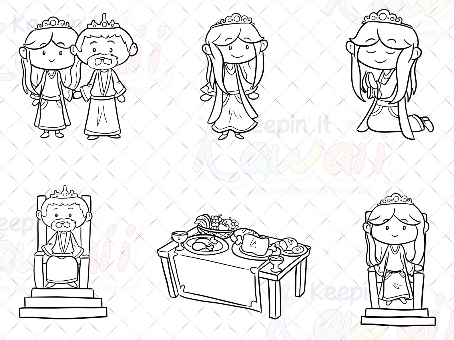 Queen Esther Bible Story Clipart, Bible Characters Clipart, Old ...