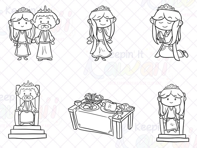 Queen Esther Bible Story Clipart, Bible Characters Clipart, Old ...