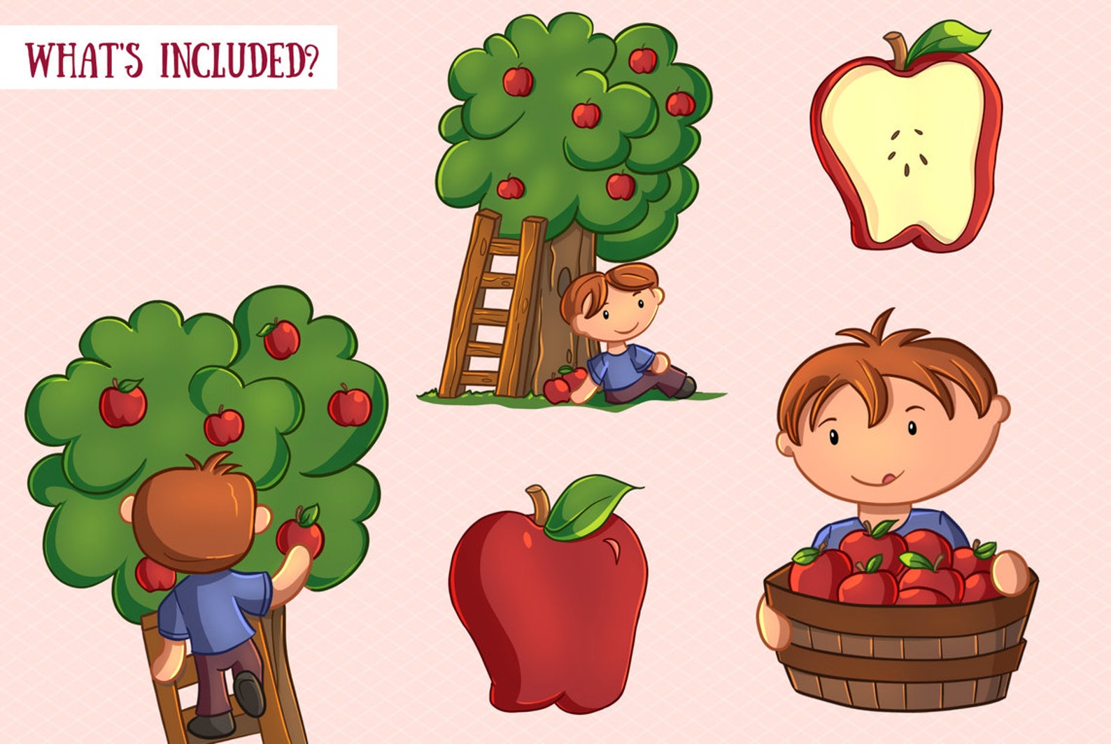 Apple Harvest Clip Art Collection, Fall Apples, Kids Picking Apples ...