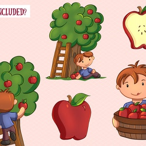 Apple Harvest Clip Art Collection, Fall Apples, Kids Picking Apples ...