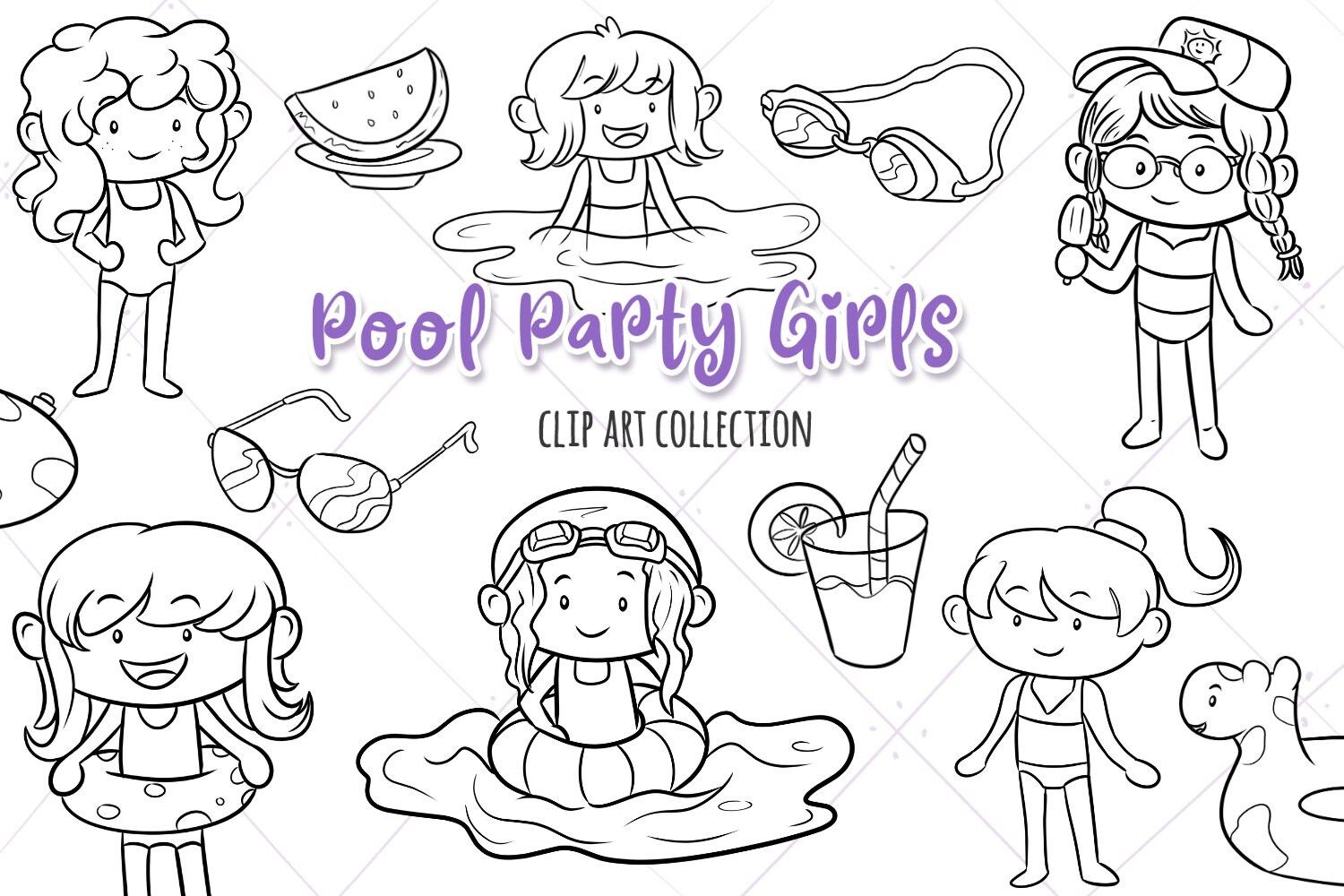 Cute Pool Party Girls Clip Art Collection, Pool Party Clipart, Kids ...