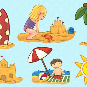 Fun Day at the Beach Clip Art Set - Cute Kids Beach Clip Art - Summer ...
