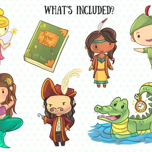 Cute Peter Pan Storybook Clip Art Set Kawaii Mermaid Clip Art Fairy ...