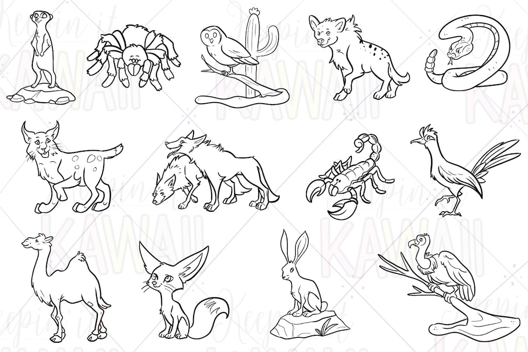 Desert Animals Digital Stamps, Kawaii Desert Animals, Animal Clip Art ...