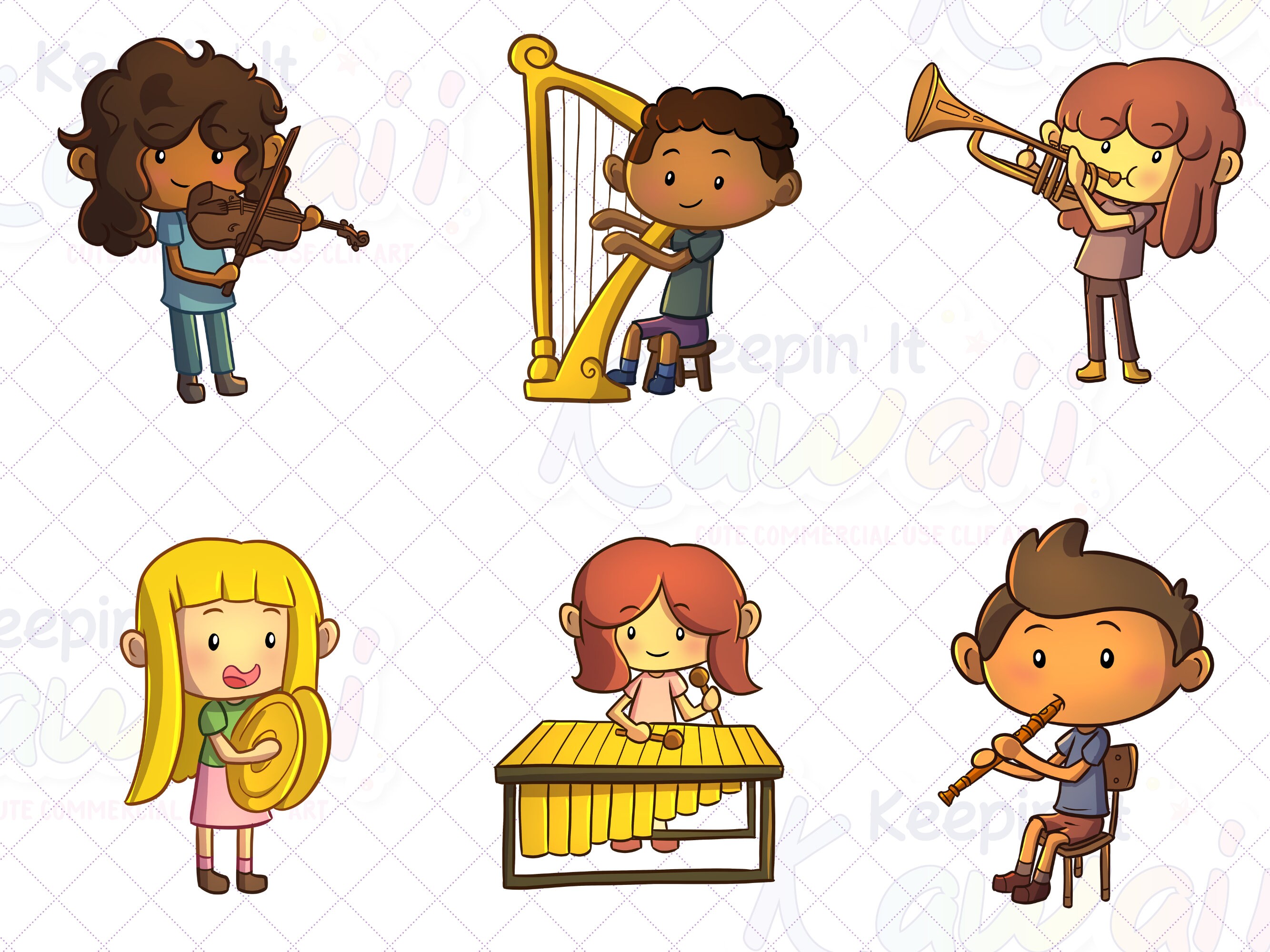 Cute Band Kids Clip Art, Kids Playing Music Clipart, Cute Kids Music ...