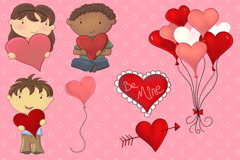 Valentine's Day Kids Clip Art - Valentine Illustrations - Hearts and ...