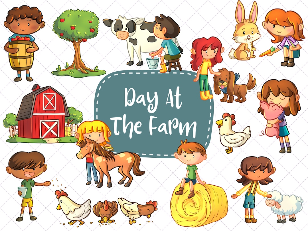 A Day at the Farm Clip Art, Cute Farm Animal Clipart, Farm Animal Kids ...