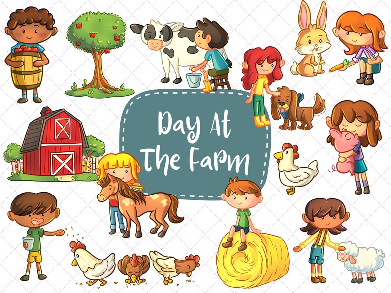 A Day at the Farm Clip Art Cute Farm Animal Clipart Farm - Etsy