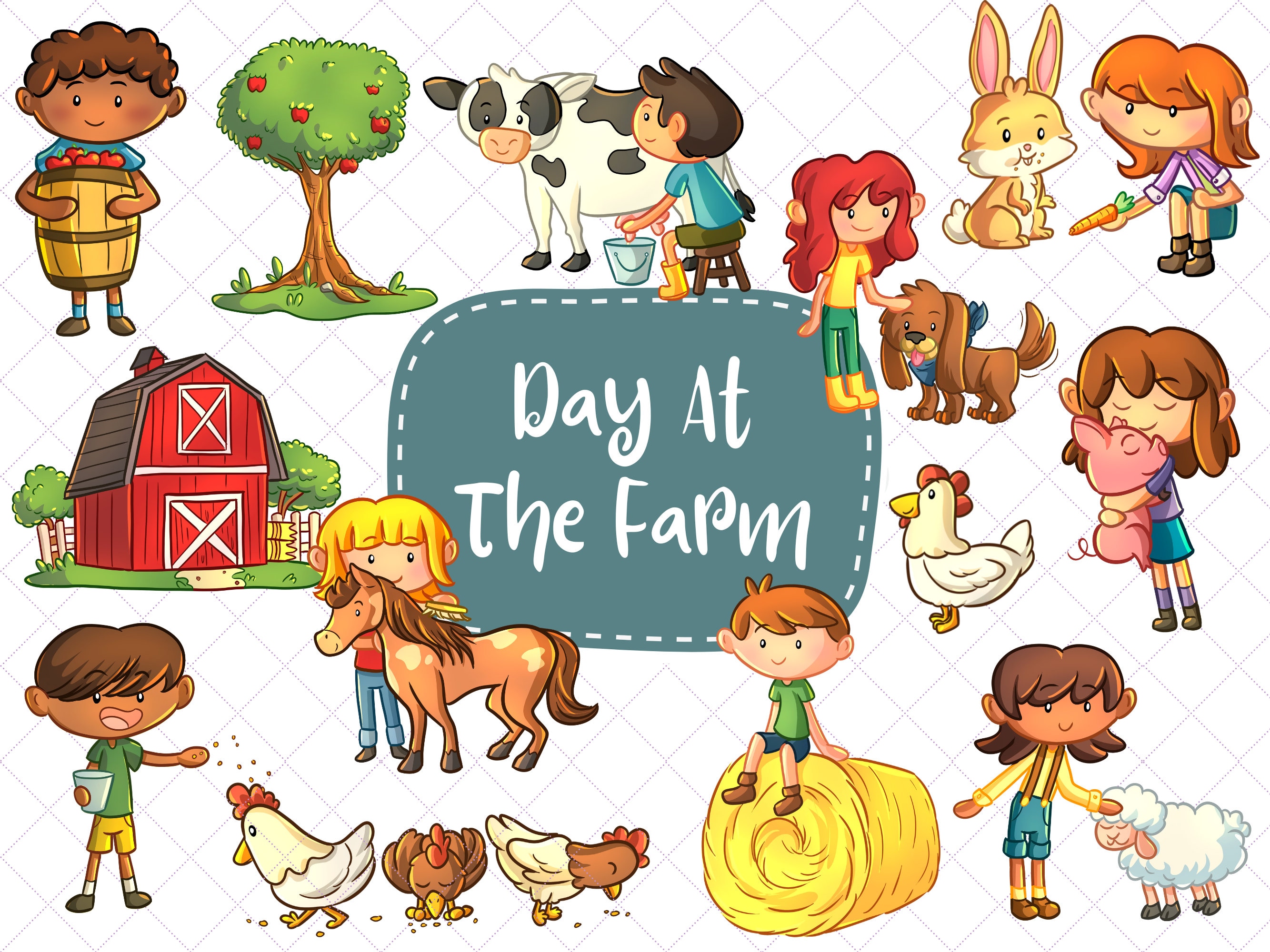 A Day at the Farm Clip Art, Cute Farm Animal Clipart, Farm Animal Kids ...