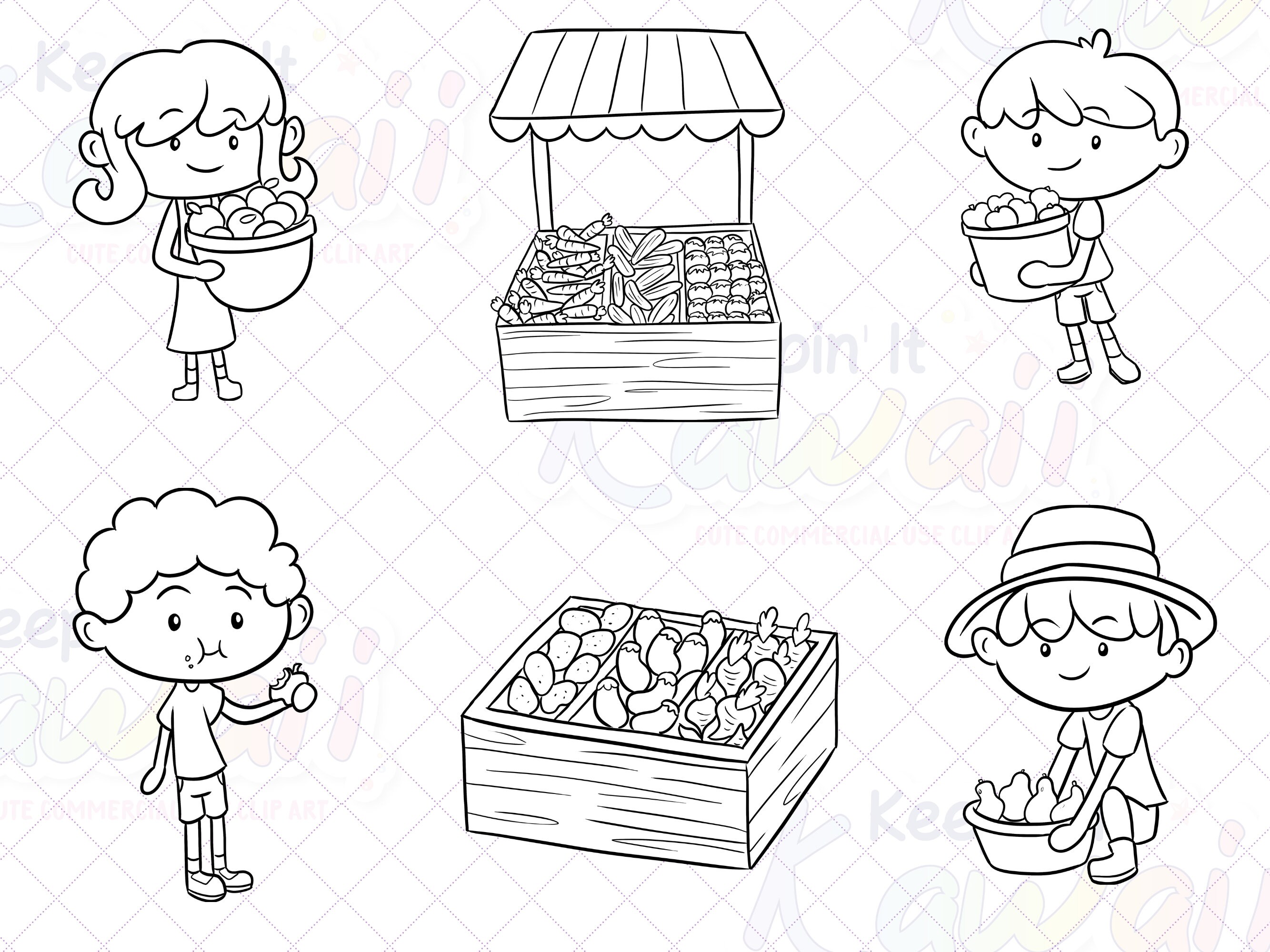 Cute Farmer's Market Clipart, Farmers Market Clip Art, Kawaii Fruits ...