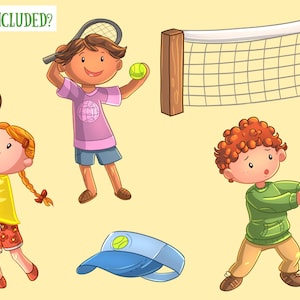 Kids Playing Tennis Sports Clip Art Collection, Cute Tennis, Kawaii ...
