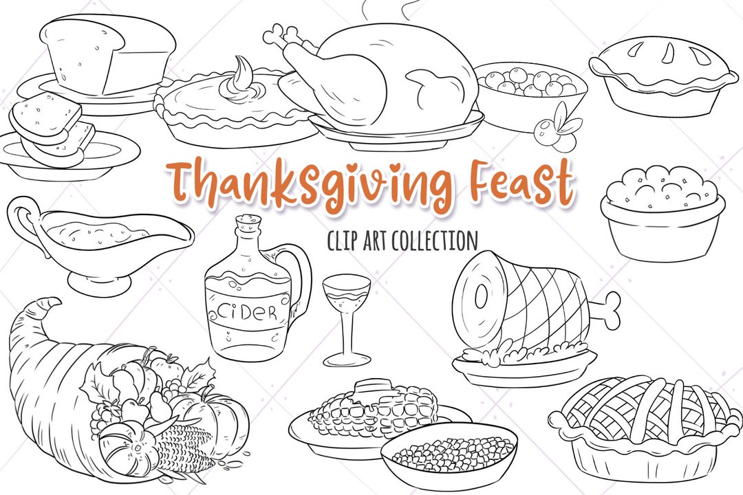 Cute Thanksgiving Feast Clipart, Thanksgiving Food Clip Art, Kawaii ...
