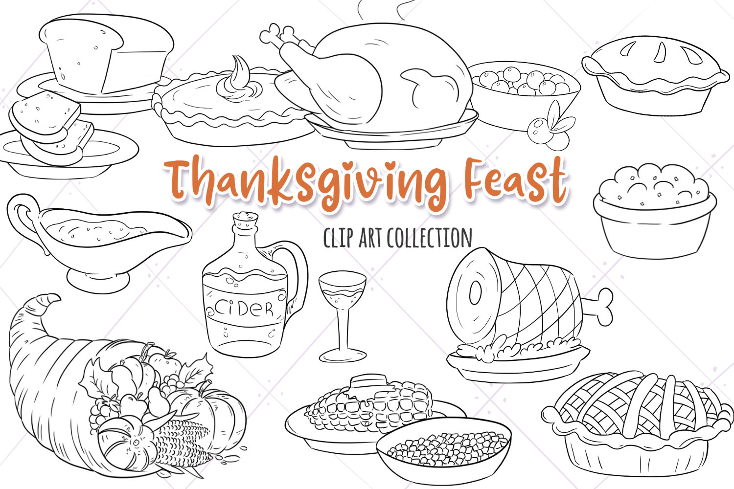 Cute Thanksgiving Feast Clipart, Thanksgiving Food Clip Art, Kawaii ...