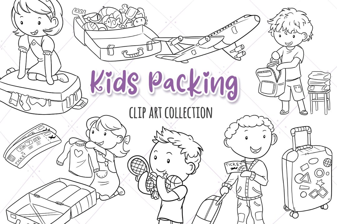 Cute Kids Packing Clip Art, Packing for Vacation, Vacation Clipart ...