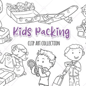 Cute Kids Packing Clip Art, Packing for Vacation, Vacation Clipart ...