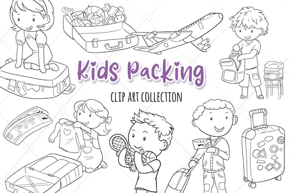 Cute Kids Packing Clip Art Packing for Vacation Vacation | Etsy UK