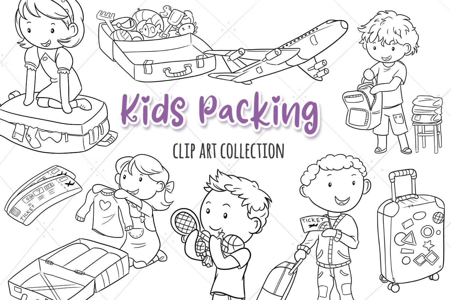 Cute Kids Packing Clip Art, Packing for Vacation, Vacation Clipart ...