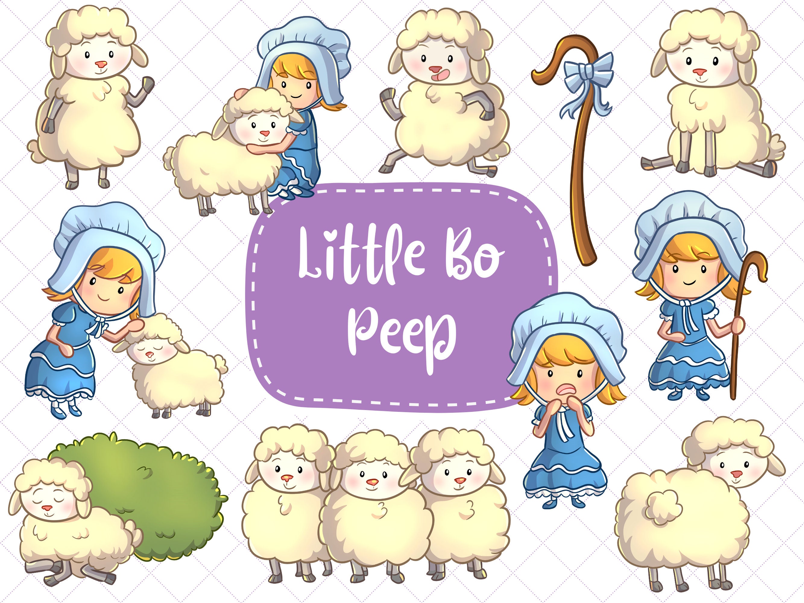 Little Bo Peep Clip Art, Mother Goose Clipart, Nursery Rhyme Clipart ...