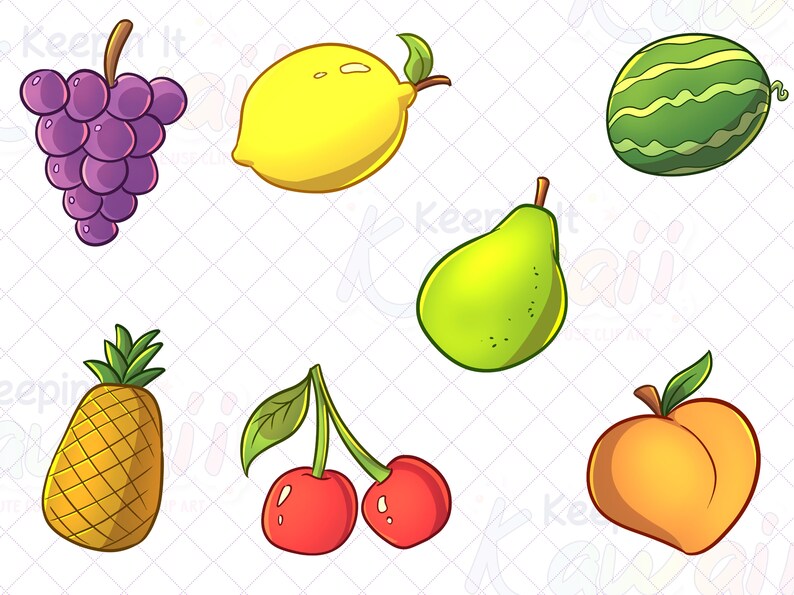 Cute Fruit Clipart, Farmers Market Clip Art, Kawaii Fruits and ...