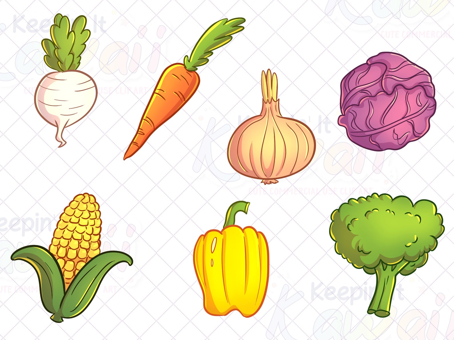 Cute Vegetables Clipart Farmers Market Clip Art Kawaii - Etsy