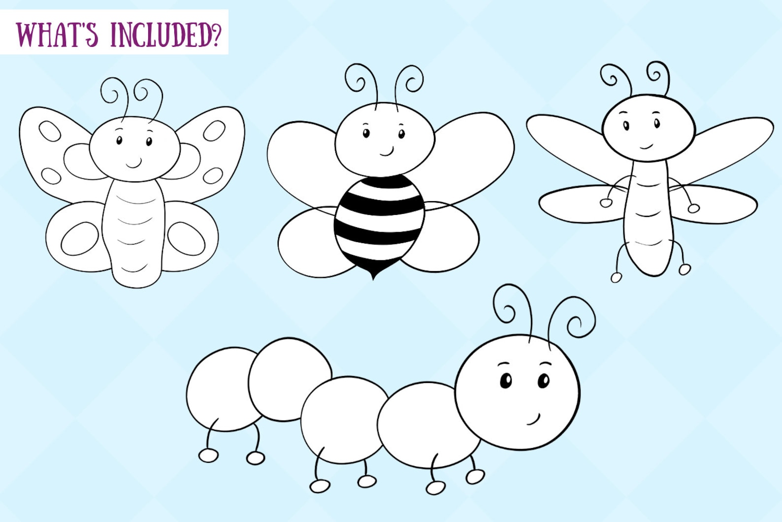 Cute Bugs Clip Art, Kawaii Bugs Clipart, Bugs and Flowers Clipart ...