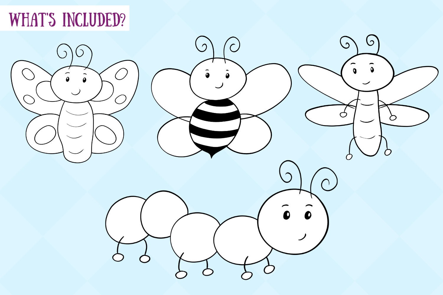 Cute Bugs Clip Art, Kawaii Bugs Clipart, Bugs and Flowers Clipart ...