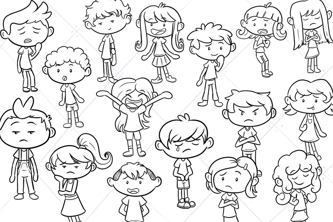 Emotion Kids Digital Stamps Collection, Emotions Clipart, School Kids ...