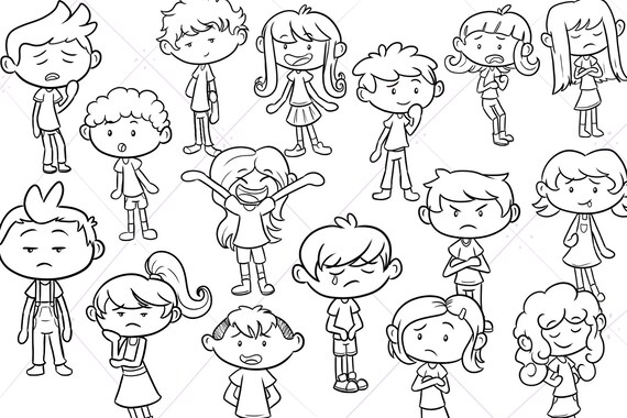 Emotion Kids Digital Stamps Collection Emotions Clipart | Etsy