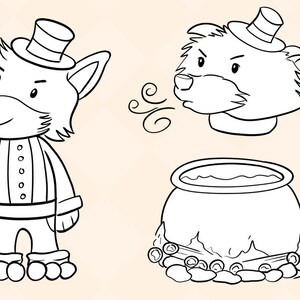 Three Little Pigs Fairy Tale Black and White Illustrations, Fairy Tale ...