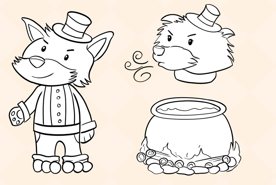 Three Little Pigs Fairy Tale Black and White Illustrations - Etsy