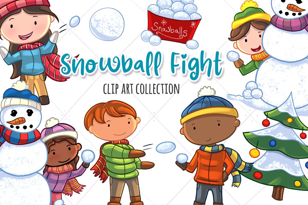 Snow Ball Fight Clip Art Set - Cute Kids Snow Ball Fight Clipart ...
