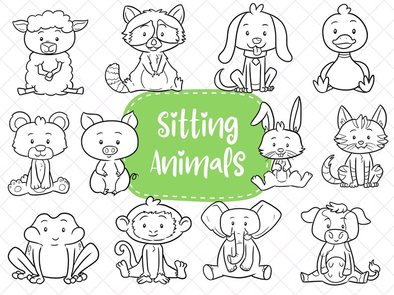 Cute Animals Clipart Sitting Animals Clip Art Cute Animals - Etsy