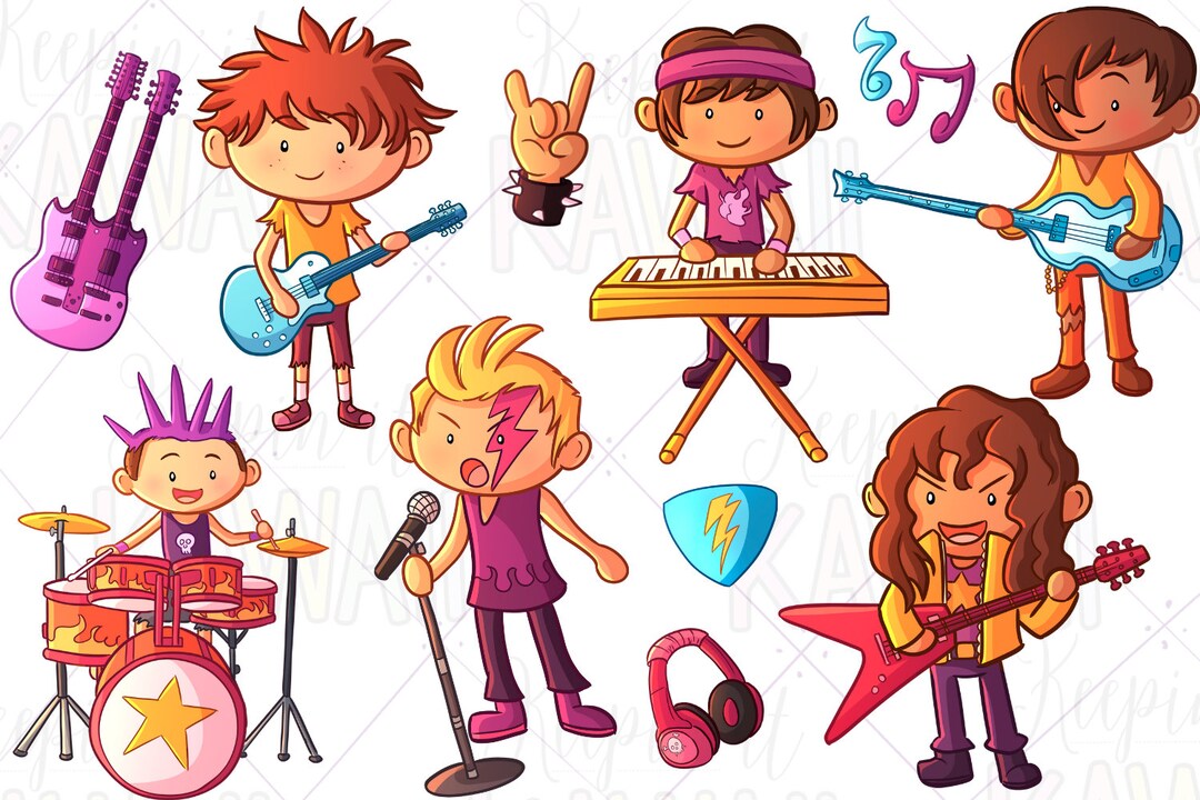 Rock Star Boys Clip Art, Kawaii Rock Star, Cute Rockers, Clip Art for ...