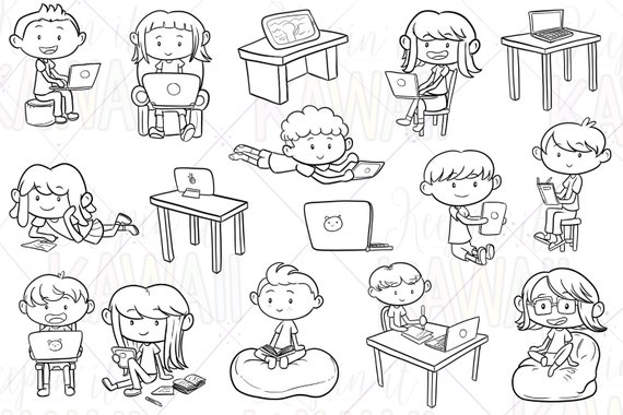 Cute Distance Learning Digital Stamps Kawaii School Kids | Etsy