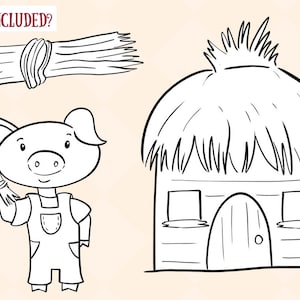 Three Little Pigs Fairy Tale Black and White Illustrations, Fairy Tale ...