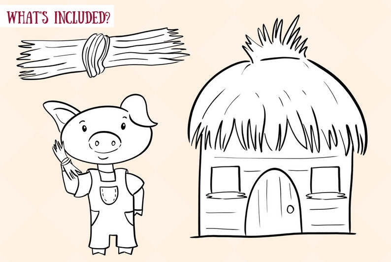 Three Little Pigs Fairy Tale Black and White Illustrations, Fairy Tale ...