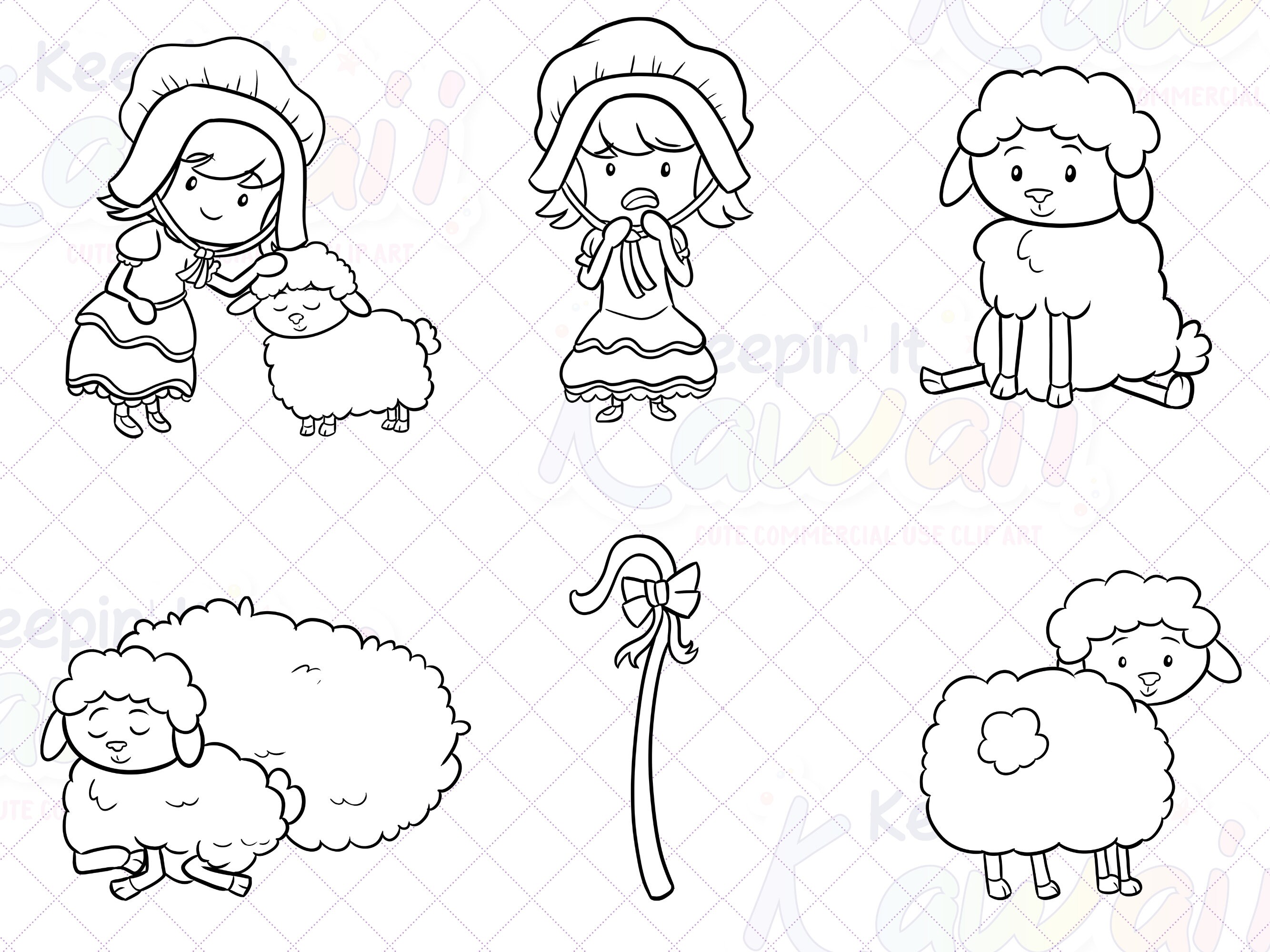 Little Bo Peep Clip Art, Mother Goose Clipart, Nursery Rhyme Clipart ...